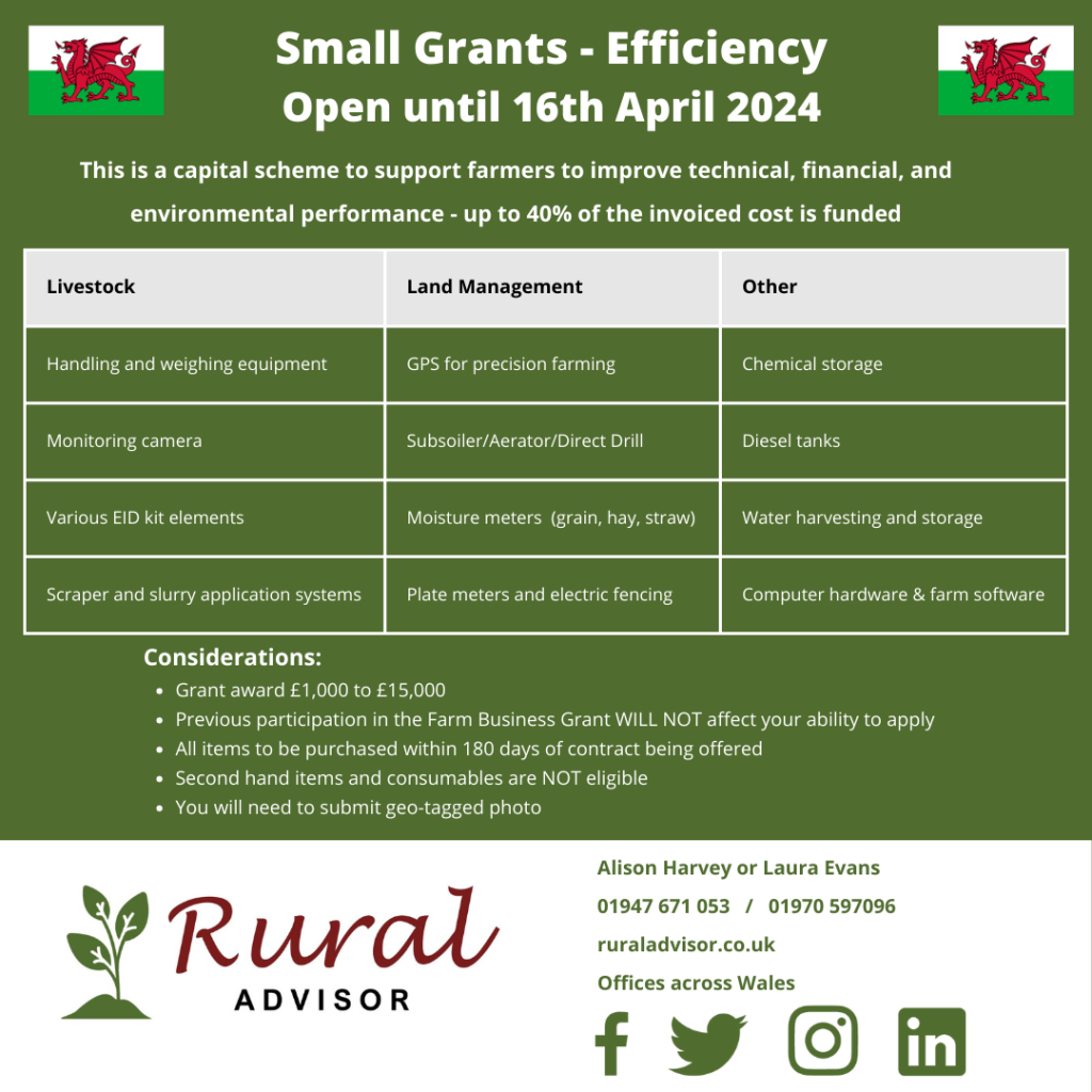 Small Grants - Efficiency - Open until 16th April 2024 (Wales) - Rural ...